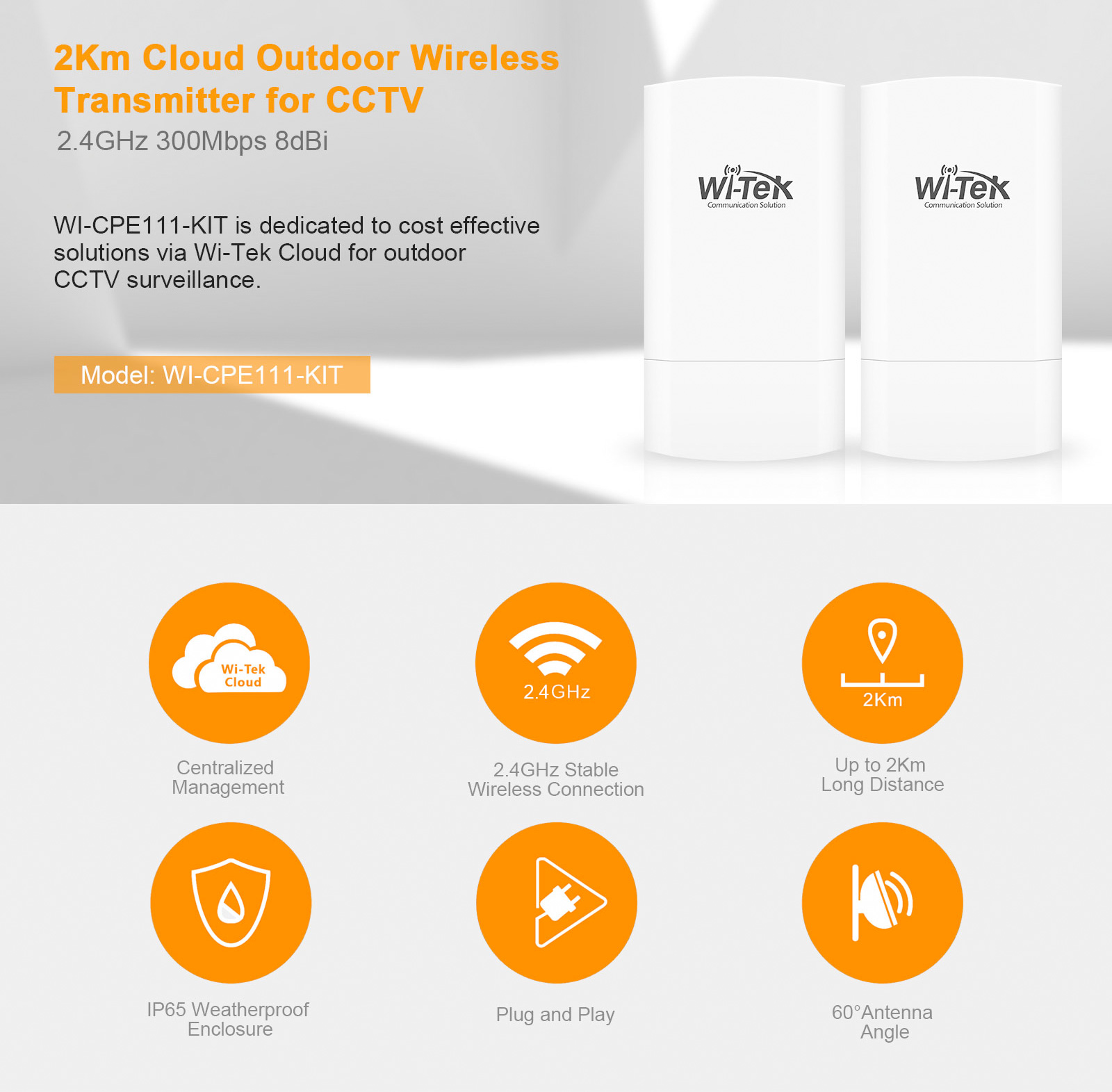 PAR CPE PARA CCTV 2.4 300M 2KM WI-TEK WI-CPE111-KIT | KAPS Camaras de ...