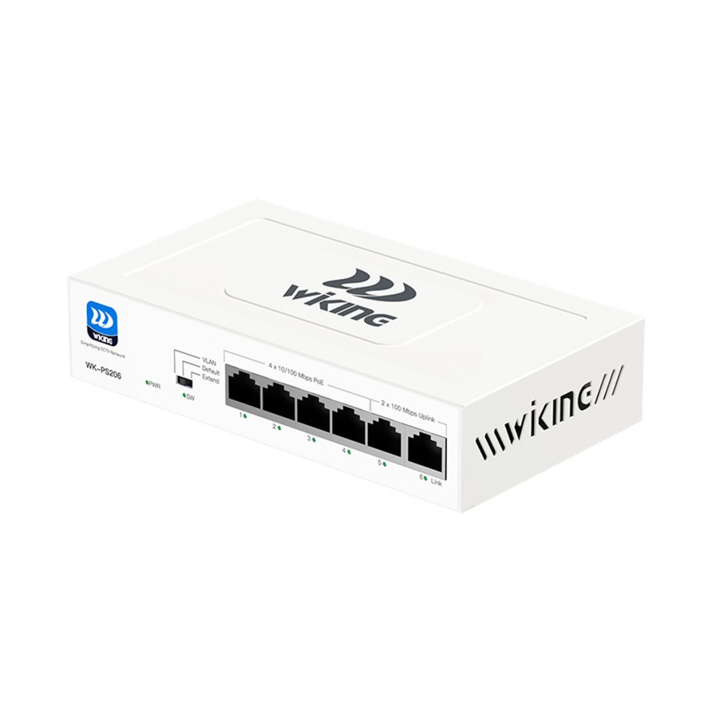Switch 4FE PoE+ (45W) 250Mts + 2FE No Administrable WK-PS206 Wiking